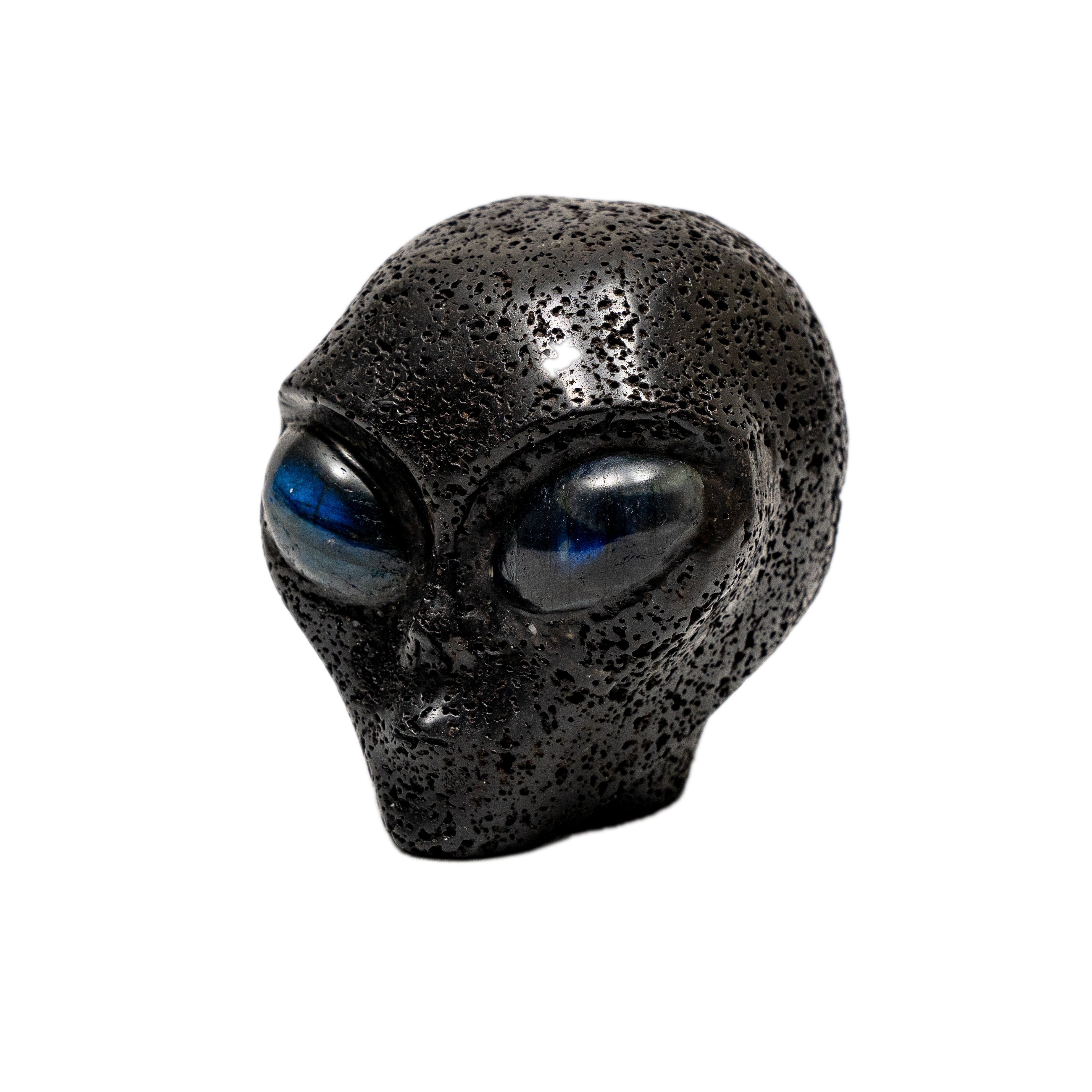 Lava Stone Crystal Alien with Labradorite Eyes - 4" Large Crystal Skul