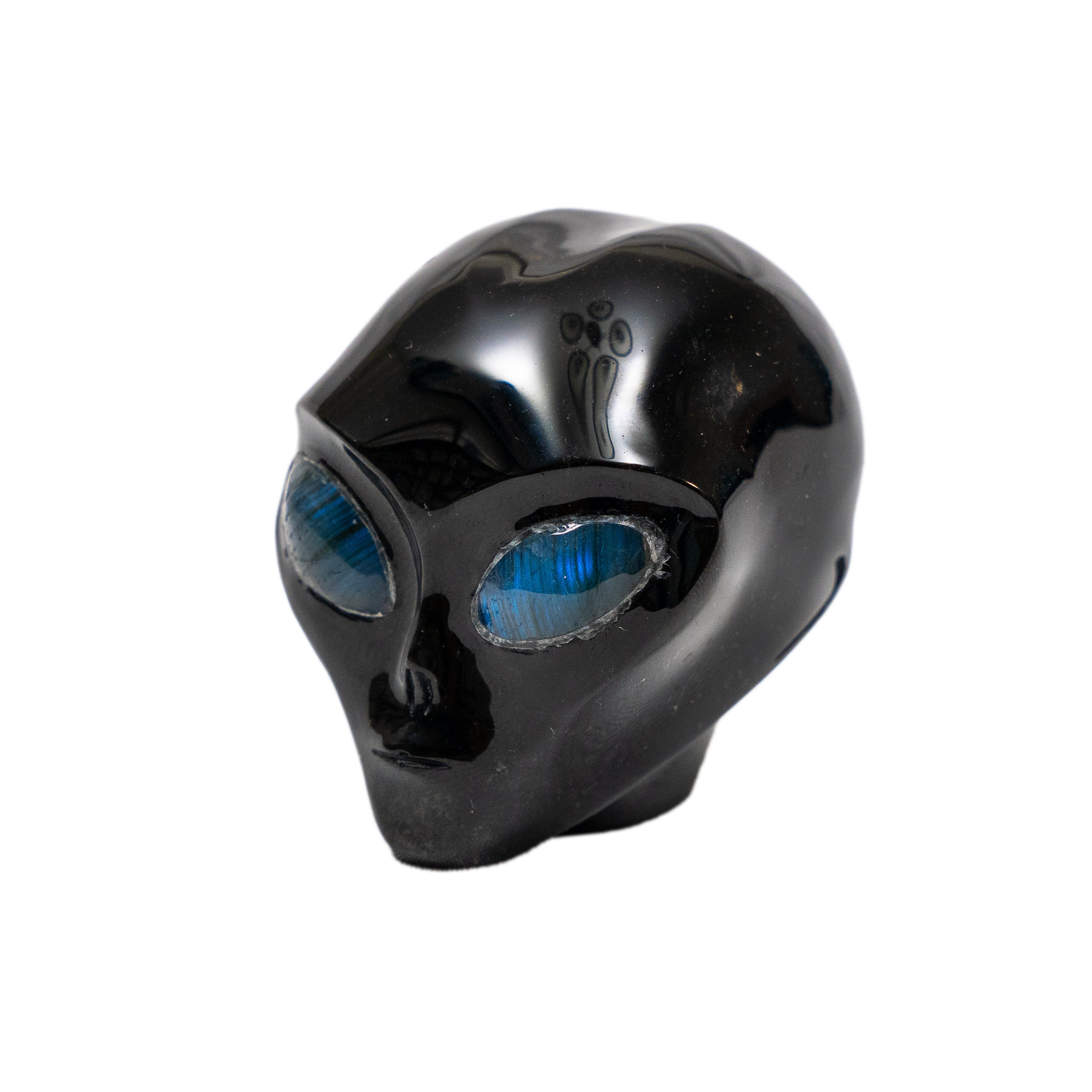 Black Obsidian Mini Crystal Alien w/ Labradorite Eyes - Hand Carved 2"