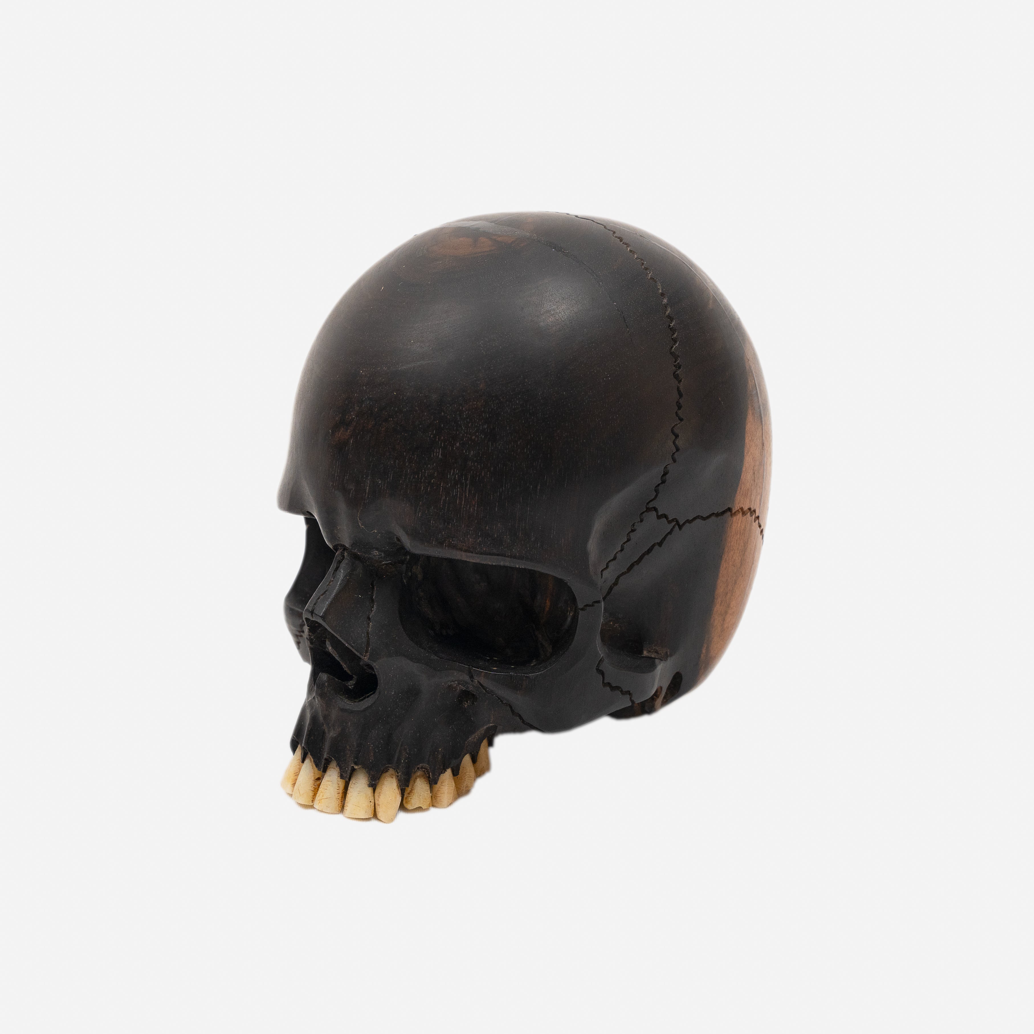 Jawless Skull - Hand Carved Black Ebony Wood Skull Large 5.75" Human S